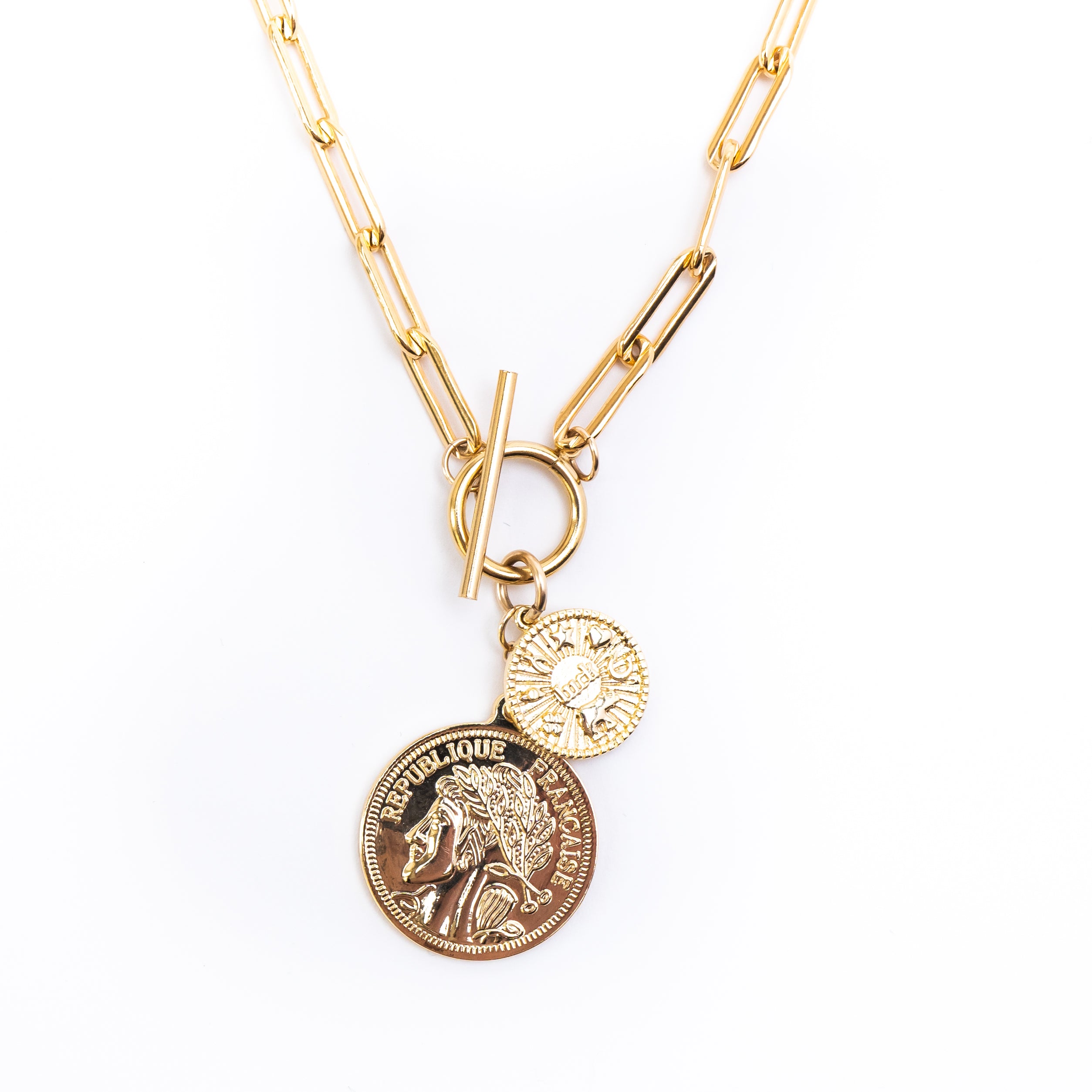 Bold Coin Toggle Drop Necklace – Danaë