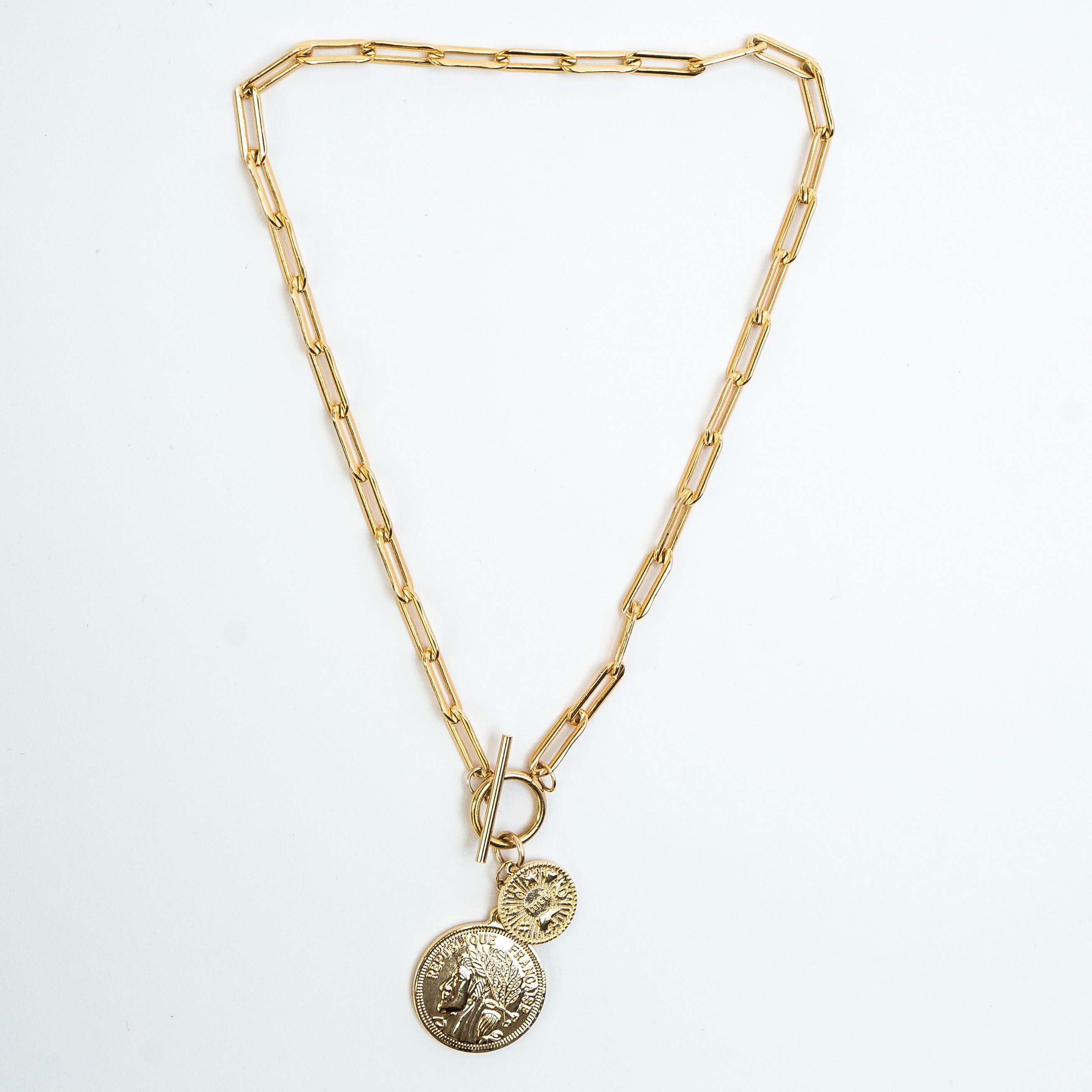 Bold Coin Toggle Drop Necklace – Danaë